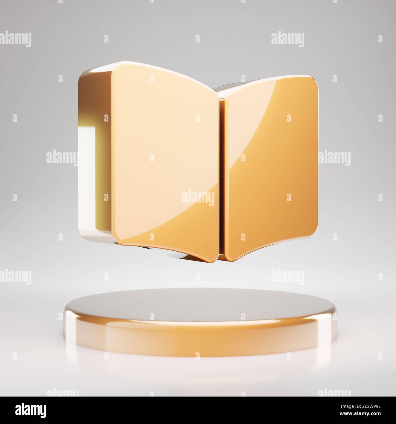 Open Book icon. Yellow Gold Open Book symbol on golden podium. 3D ...