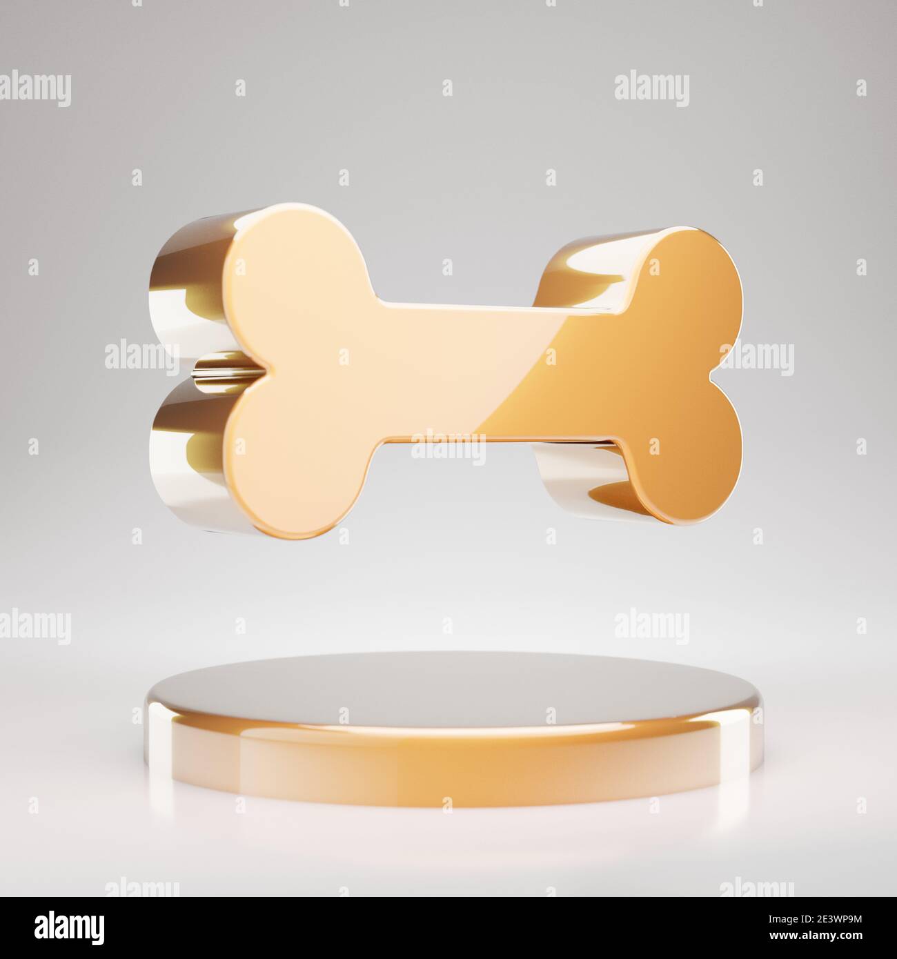 Bone icon. Yellow Gold Bone symbol on golden podium. 3D rendered Social ...