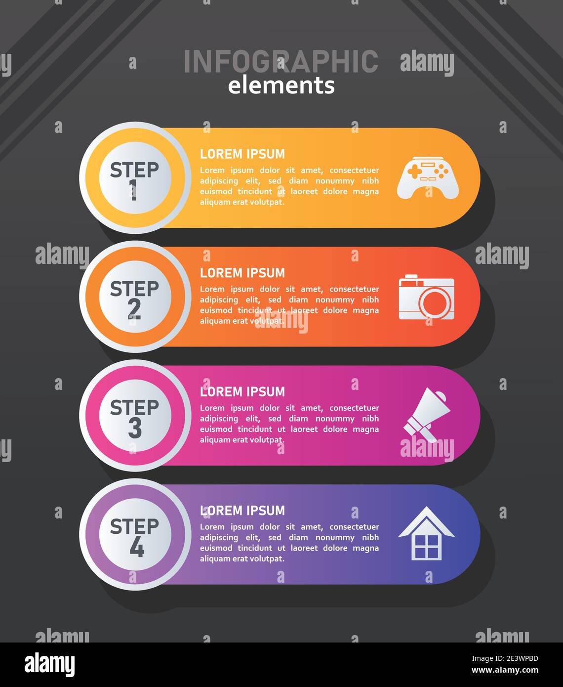 statistics infographics steps with numbers in black background vector ...