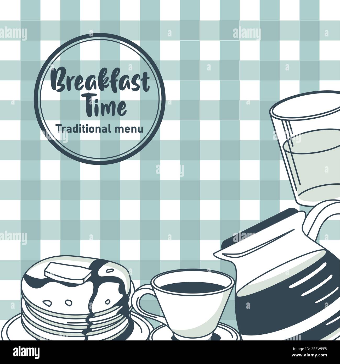 breakfast time lettering in circular frame poster with ingredients in ...