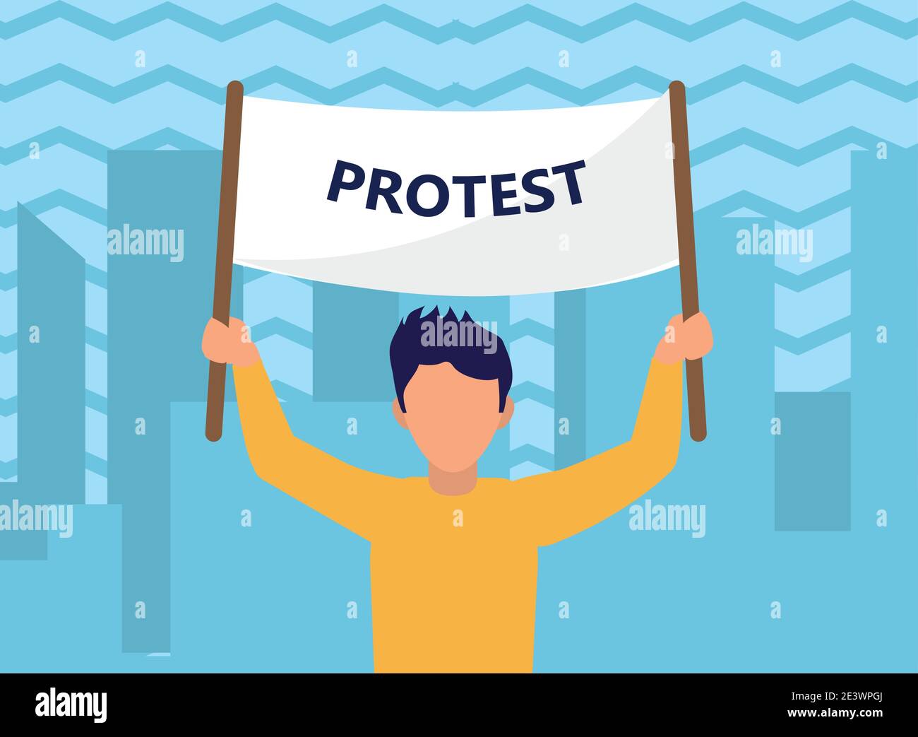 Protest man with banner at city design, Manifestation activist and ...