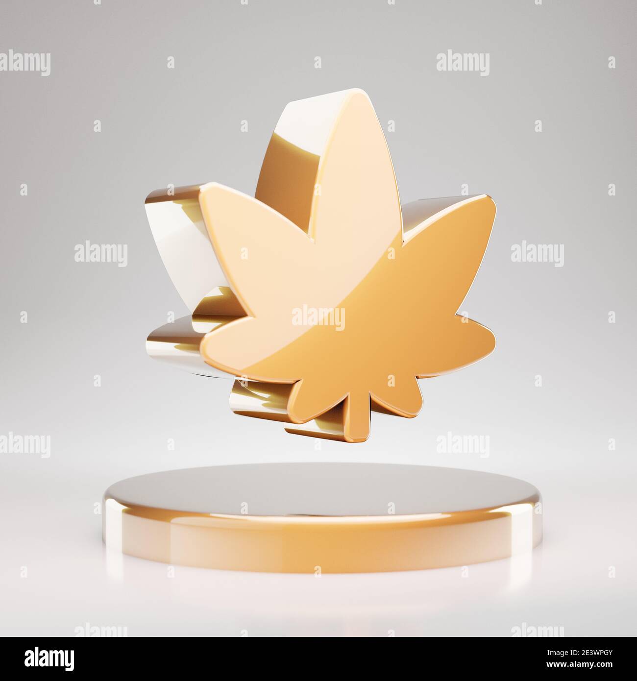Cannabis icon. Yellow Gold Cannabis symbol on golden podium. 3D ...