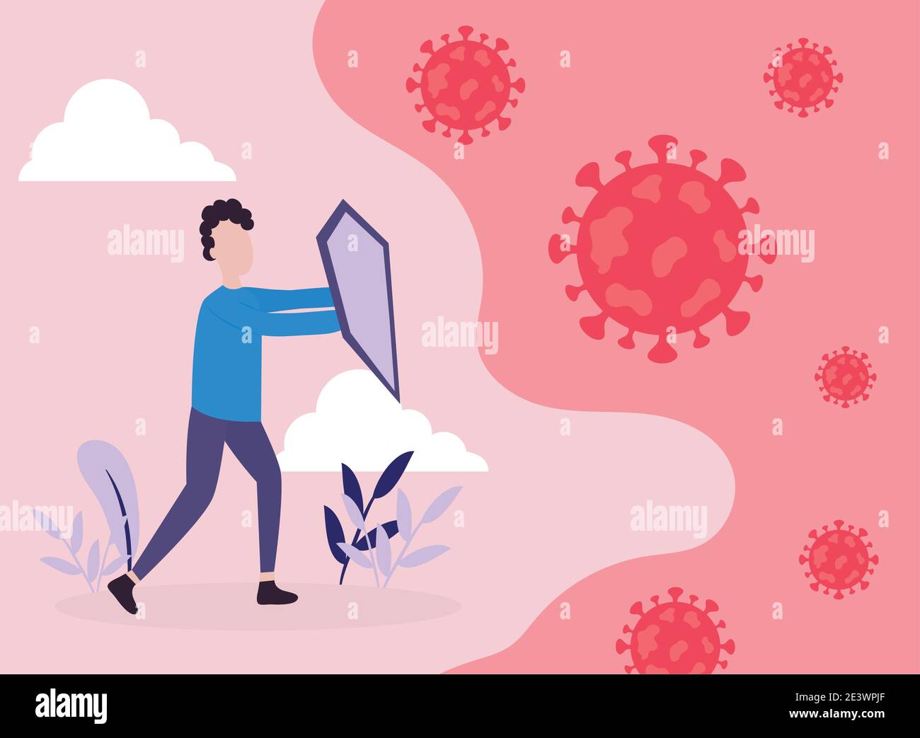 covid 19 virus fight and man with shield design of 2019 ncov cov and ...