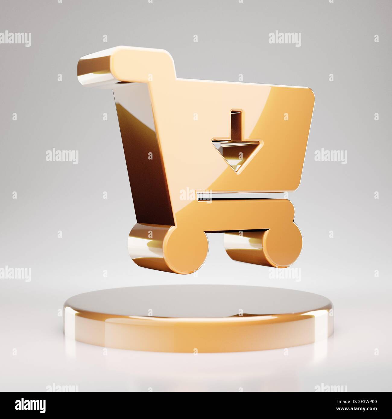 Shopping Cart icon. Yellow Gold Shopping Cart symbol on golden podium ...