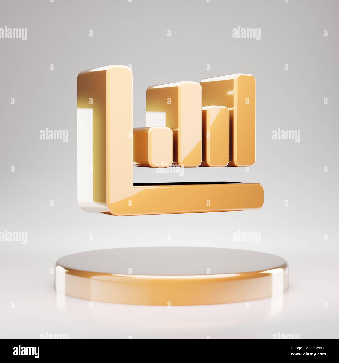 Chart Bar icon. Yellow Gold Chart Bar symbol on golden podium. 3D ...