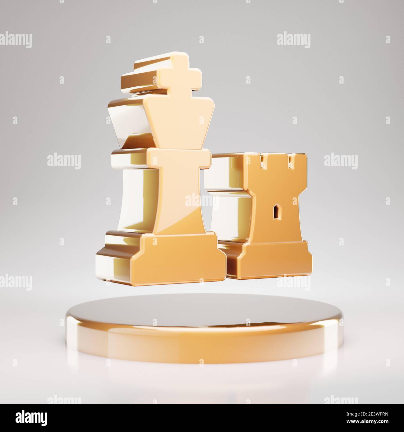 Chess icon. Yellow Gold Chess symbol on golden podium. 3D rendered ...