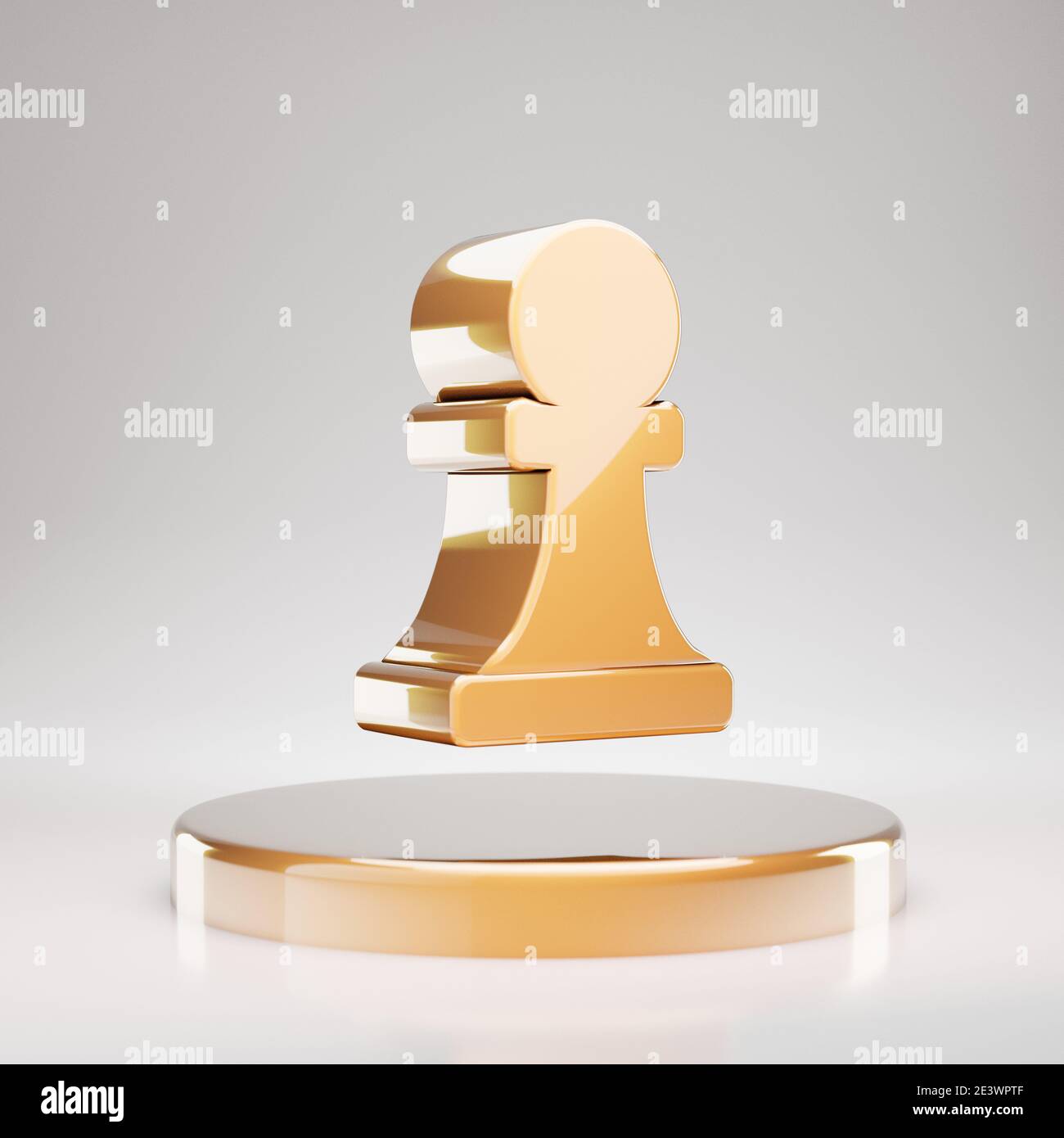 Chess Pawn icon. Yellow Gold Chess Pawn symbol on golden podium. 3D ...