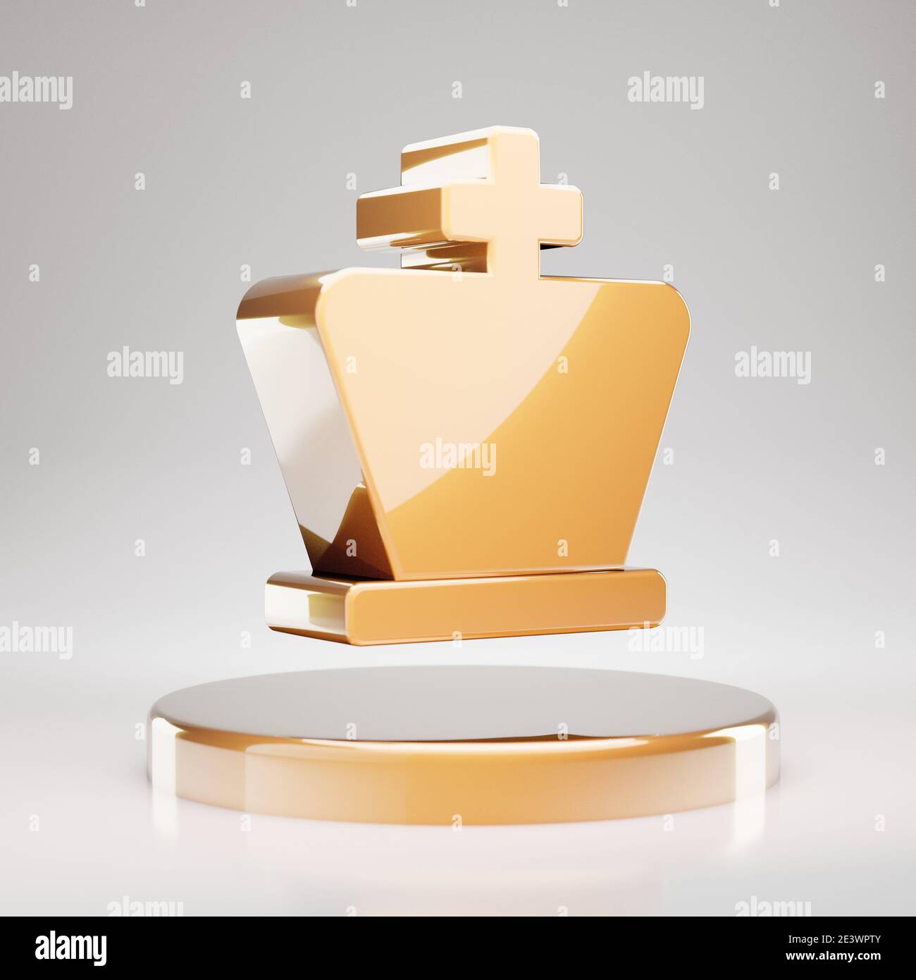 Chess King icon. Yellow Gold Chess King symbol on golden podium. 3D ...