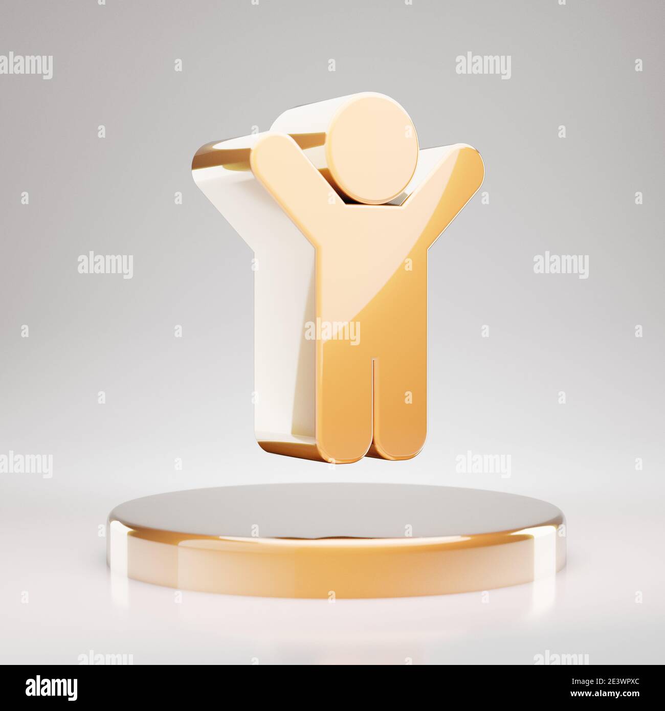 Child icon. Yellow Gold Child symbol on golden podium. 3D rendered ...