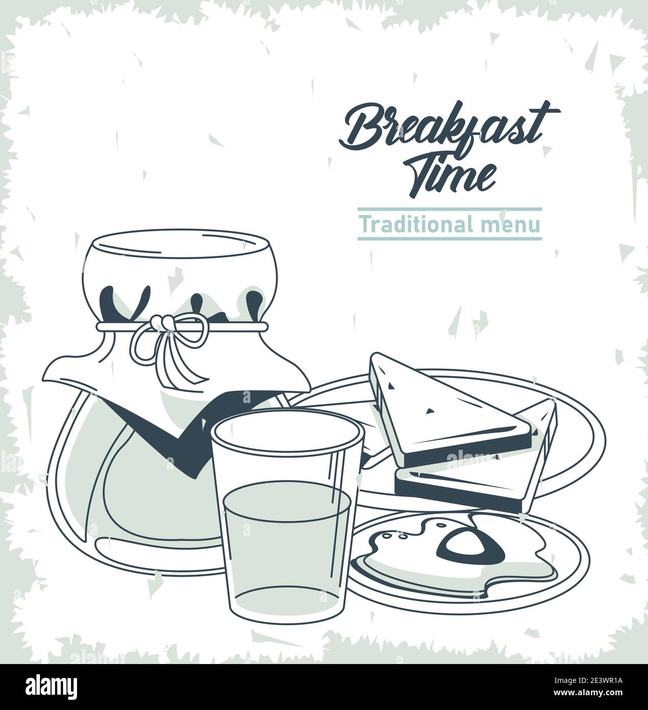 breakfast time lettering poster with honey and egg fried vector ...