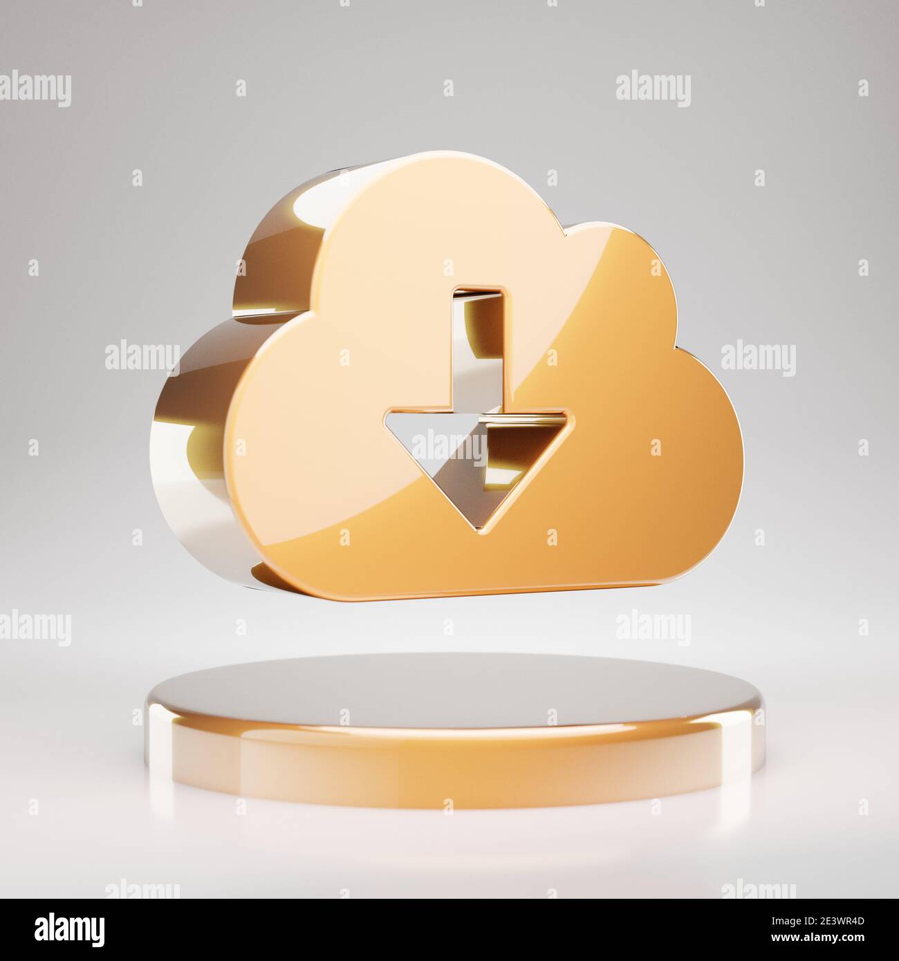 Cloud Download icon. Yellow Gold Cloud Download symbol on golden podium ...