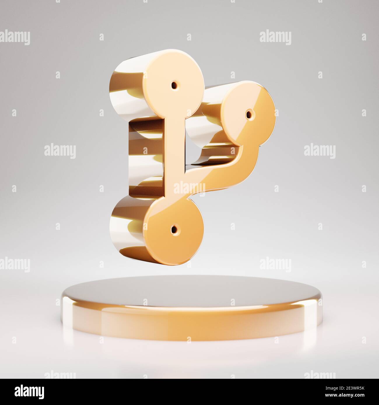 Code Branch icon. Yellow Gold Code Branch symbol on golden podium. 3D ...