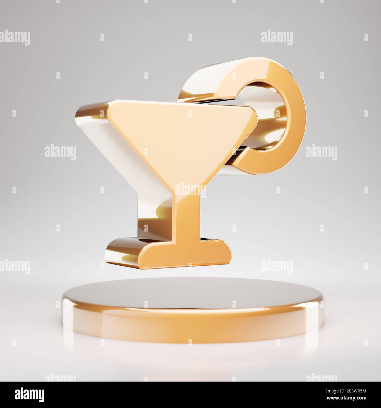 Cocktail icon. Yellow Gold Cocktail symbol on golden podium. 3D ...