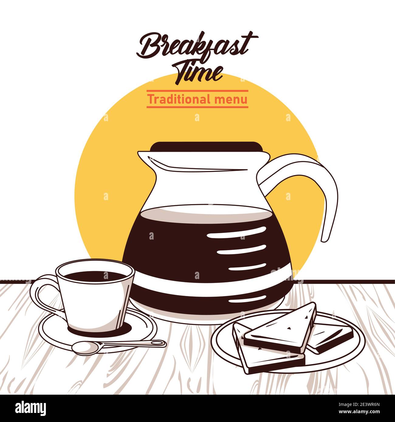 breakfast time lettering poster with coffee jar and cup vector ...
