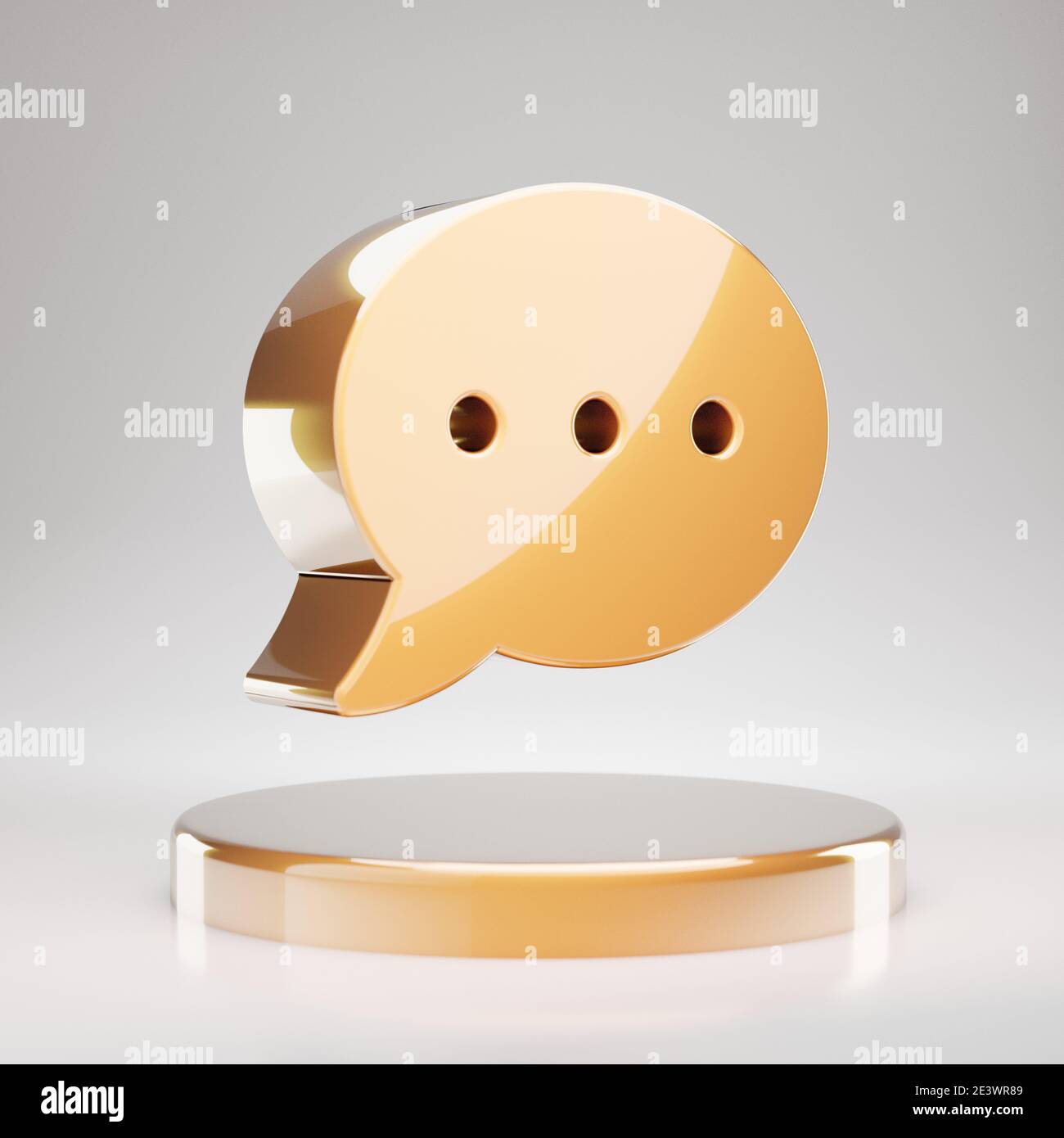 Comment Dots icon. Yellow Gold Comment Dots symbol on golden podium. 3D ...