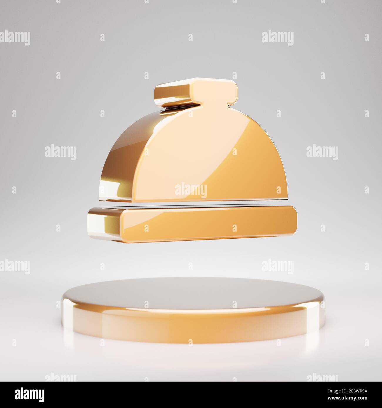 Concierge Bell icon. Yellow Gold Concierge Bell symbol on golden podium ...