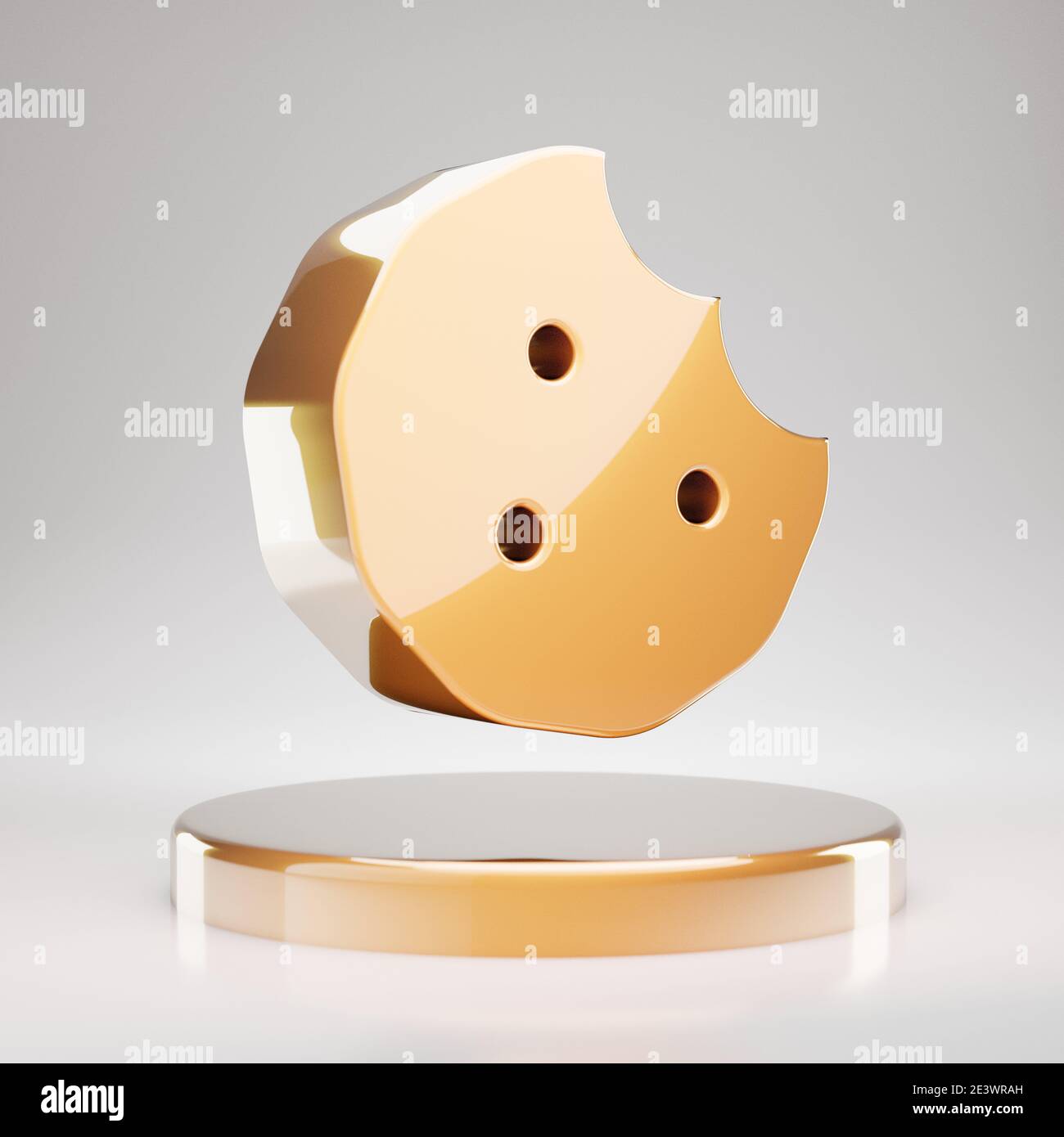 Cookie Bite icon. Yellow Gold Cookie Bite symbol on golden podium. 3D ...