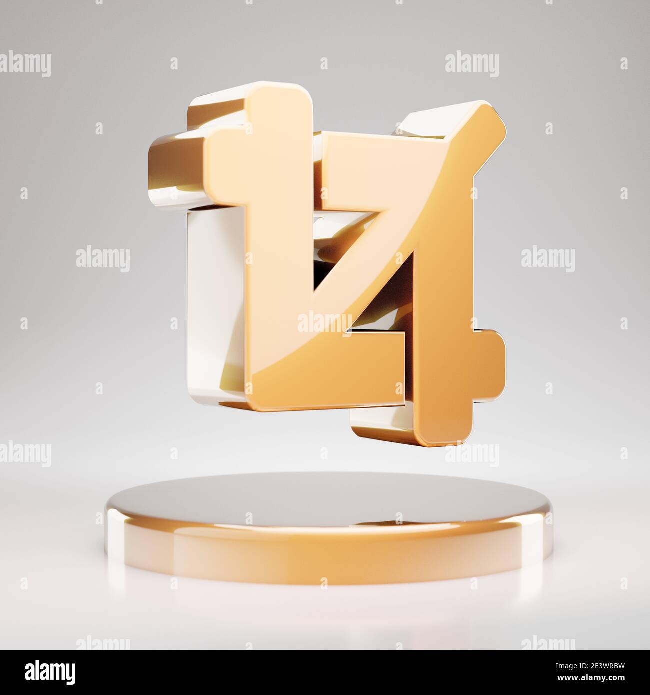 Crop icon. Yellow Gold Crop symbol on golden podium. 3D rendered Social ...