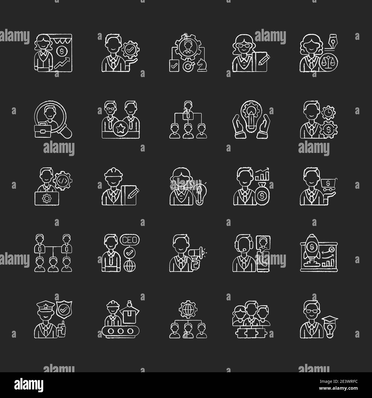 Company structure chalk white icons set on black background Stock ...