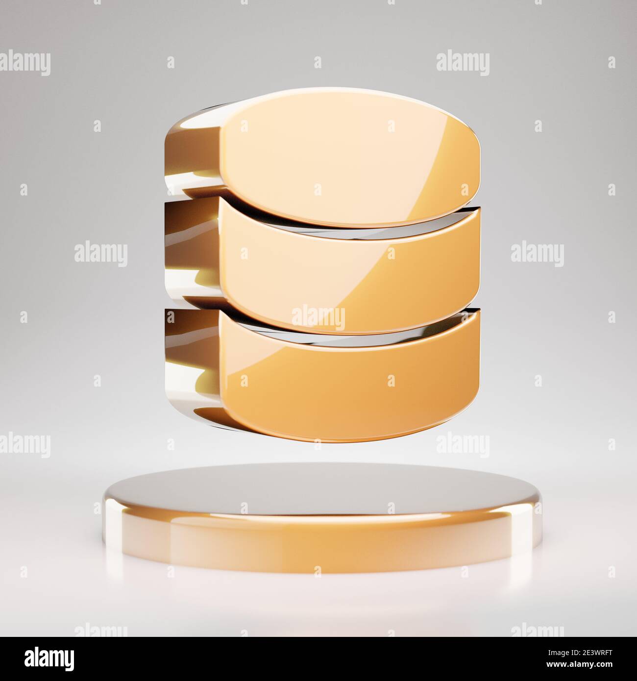 Database icon. Yellow Gold Database symbol on golden podium. 3D ...