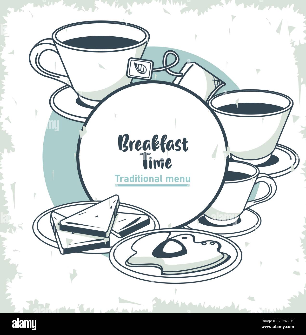 breakfast time lettering in circular frame poster with ingredients ...