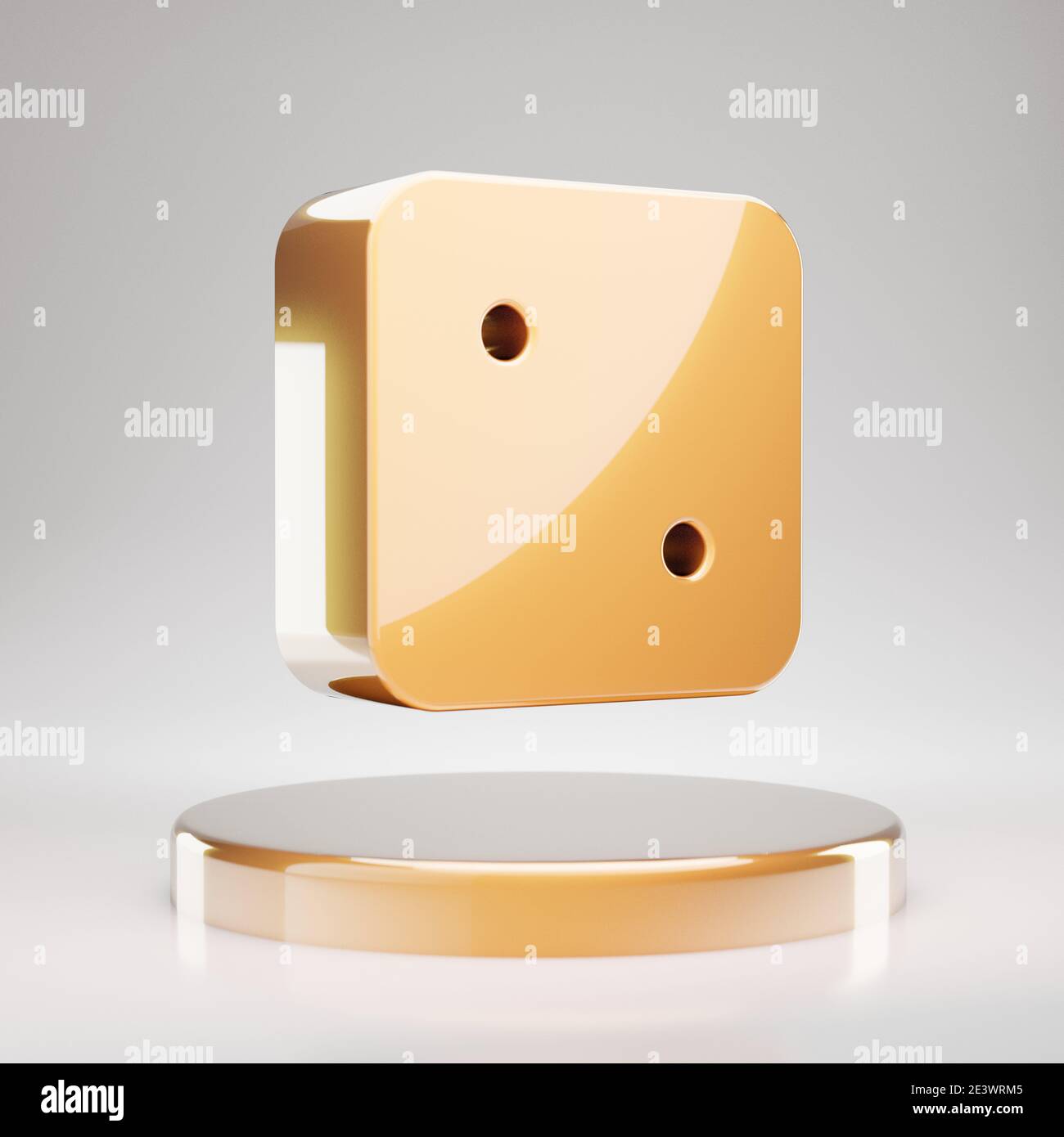 Dice Two icon. Yellow Gold Dice Two symbol on golden podium. 3D ...
