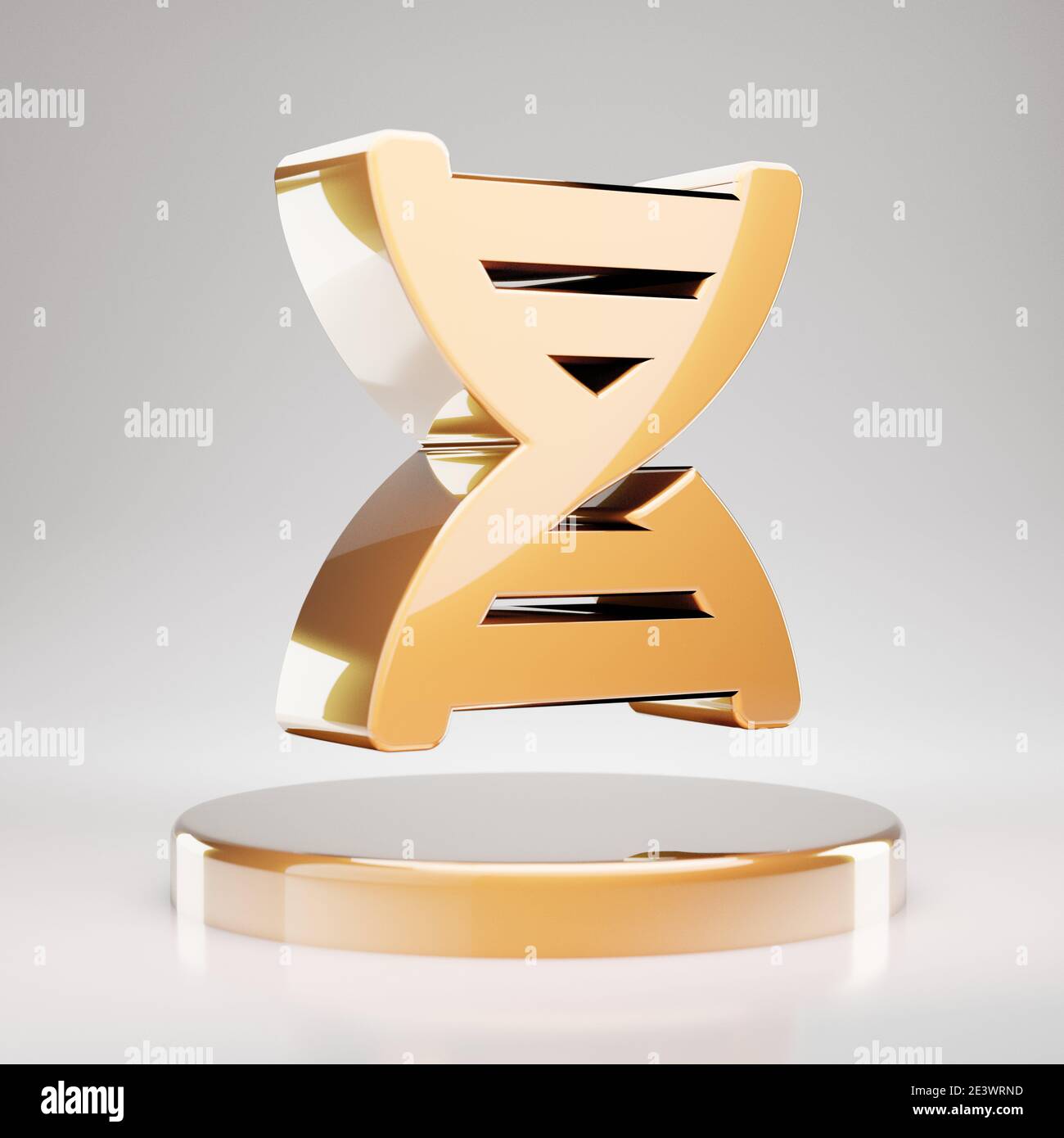 DNA icon. Yellow Gold DNA symbol on golden podium. 3D rendered Social ...