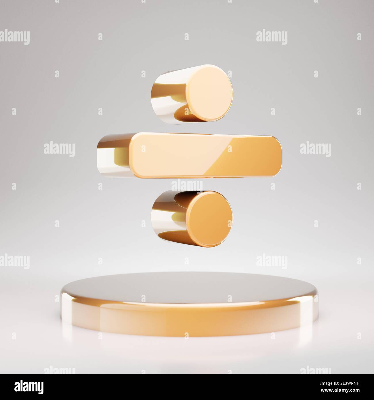 Divide icon. Yellow Gold Divide symbol on golden podium. 3D rendered ...