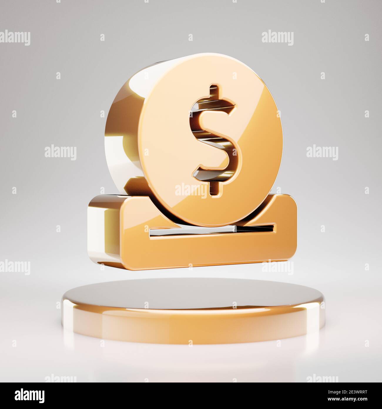 Donate icon. Yellow Gold Donate symbol on golden podium. 3D rendered ...
