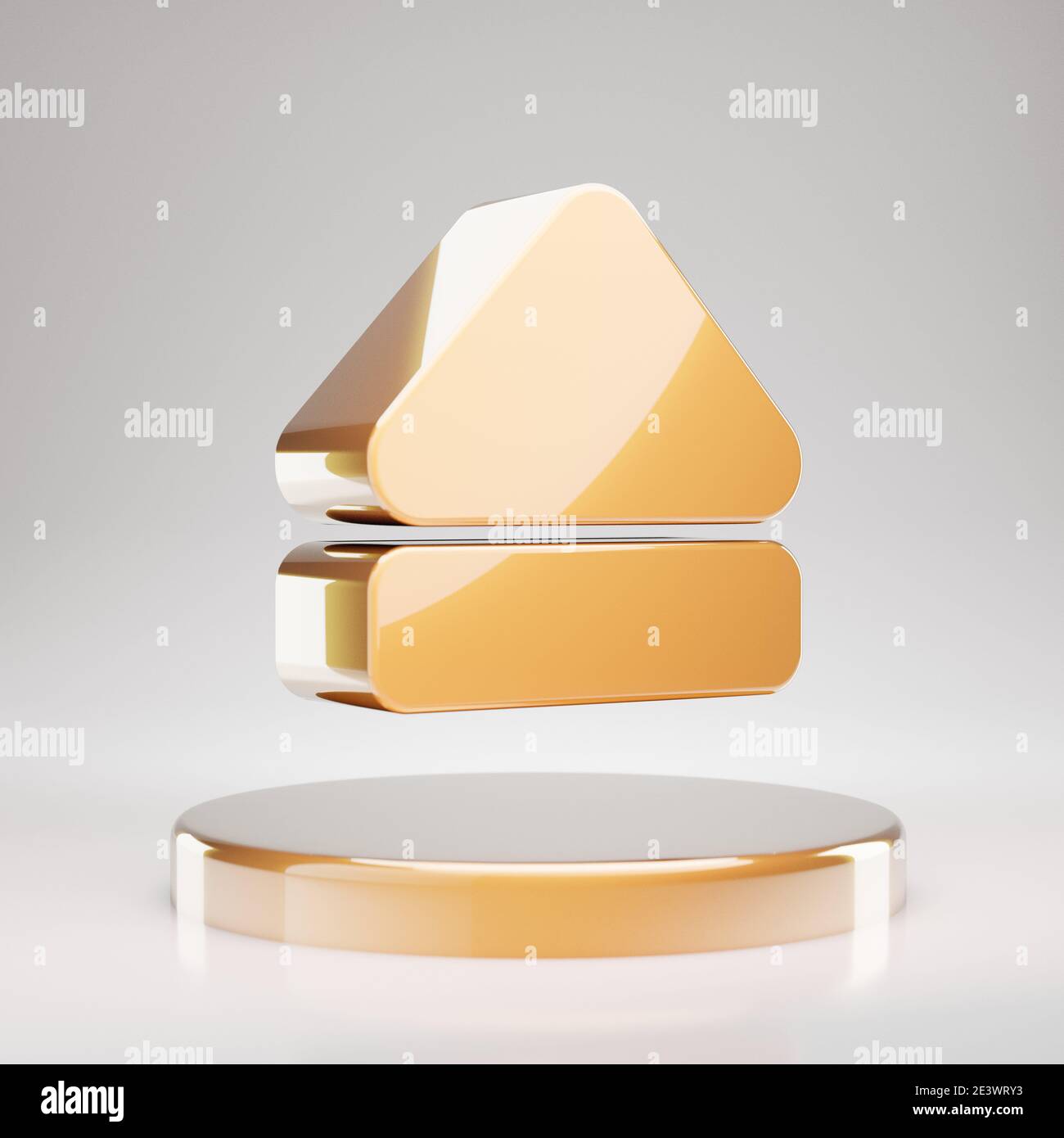 Eject icon. Yellow Gold Eject symbol on golden podium. 3D rendered ...