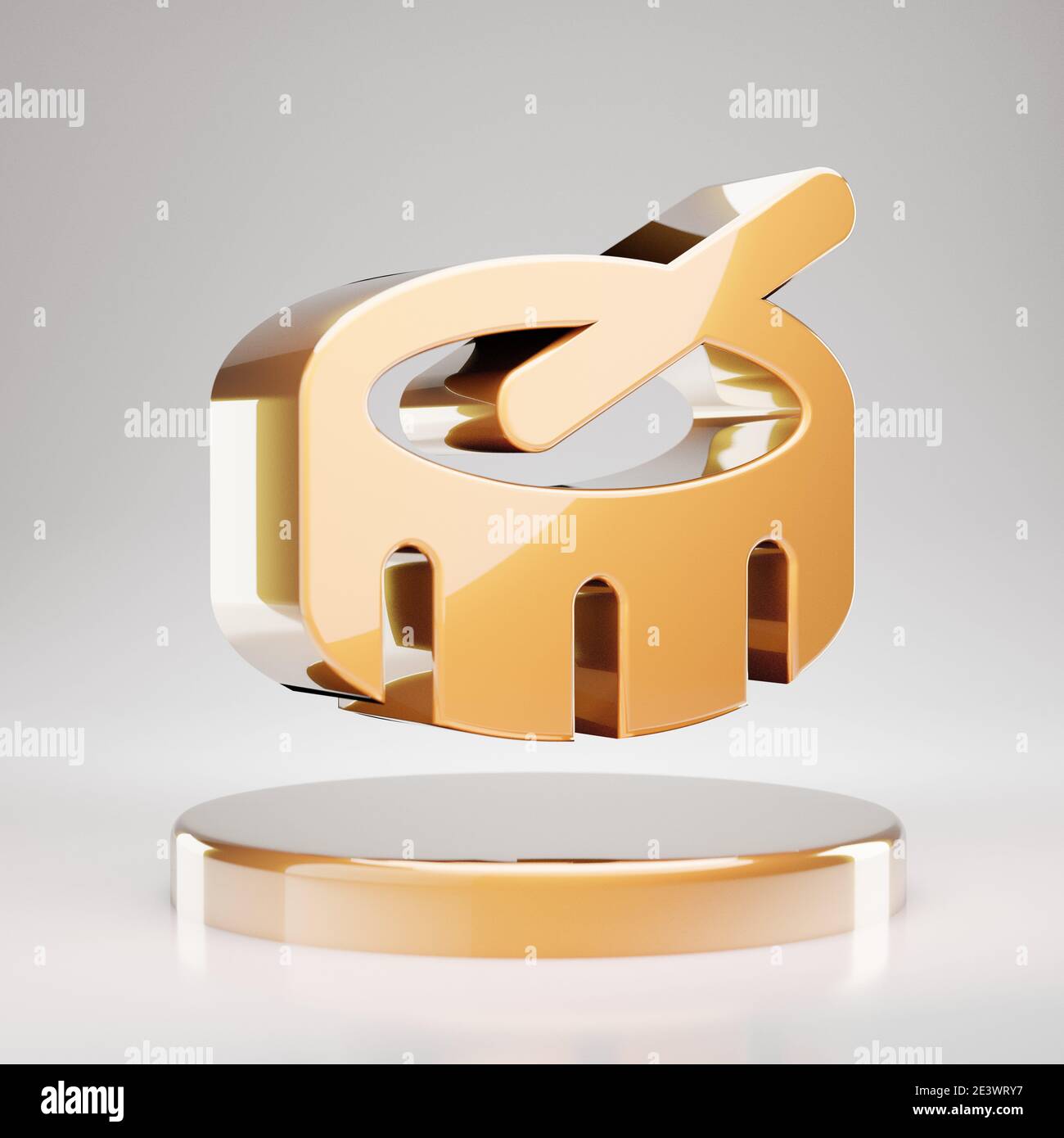 Drum icon. Yellow Gold Drum symbol on golden podium. 3D rendered Social ...