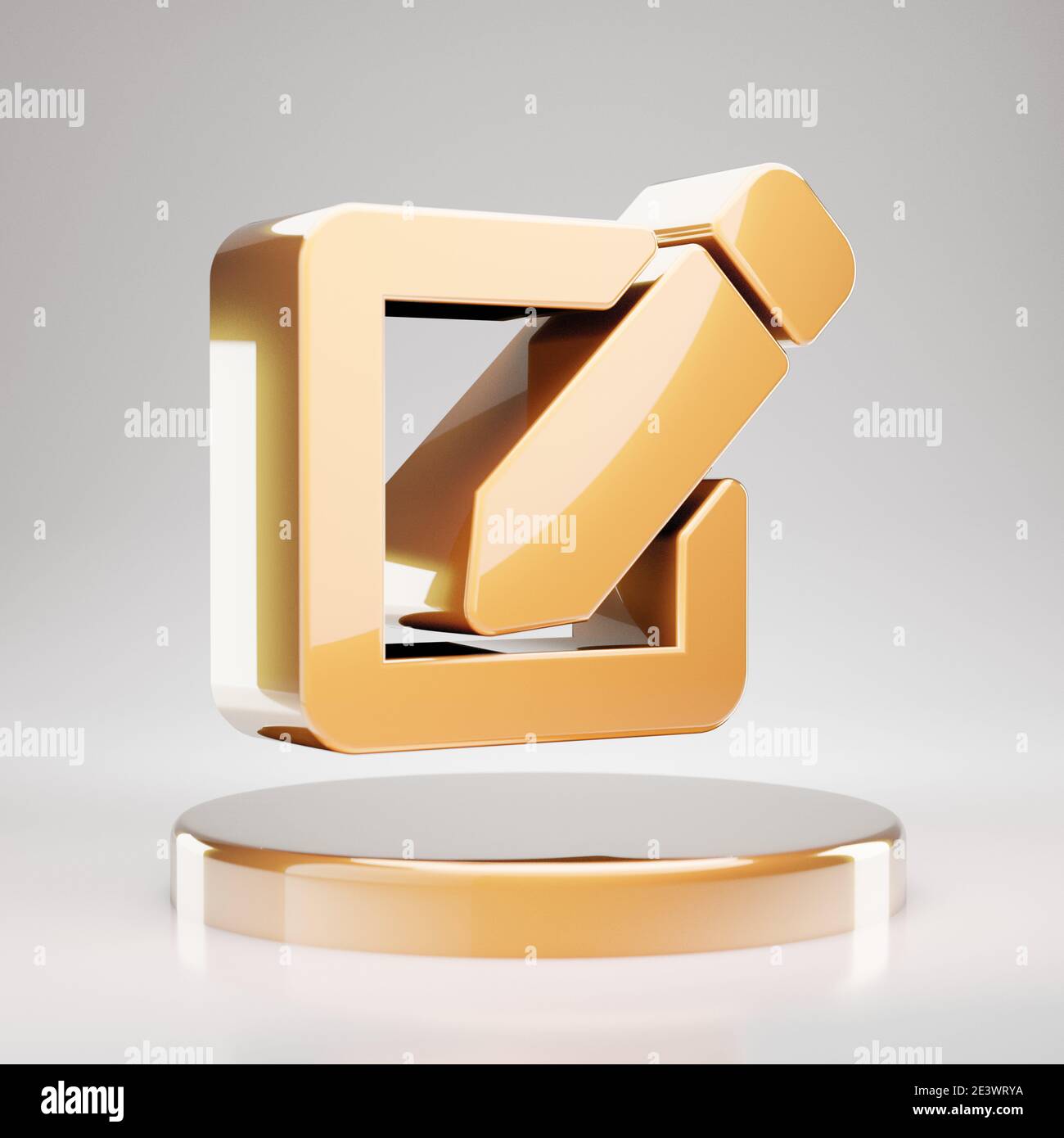 Edit icon. Yellow Gold Edit symbol on golden podium. 3D rendered Social ...