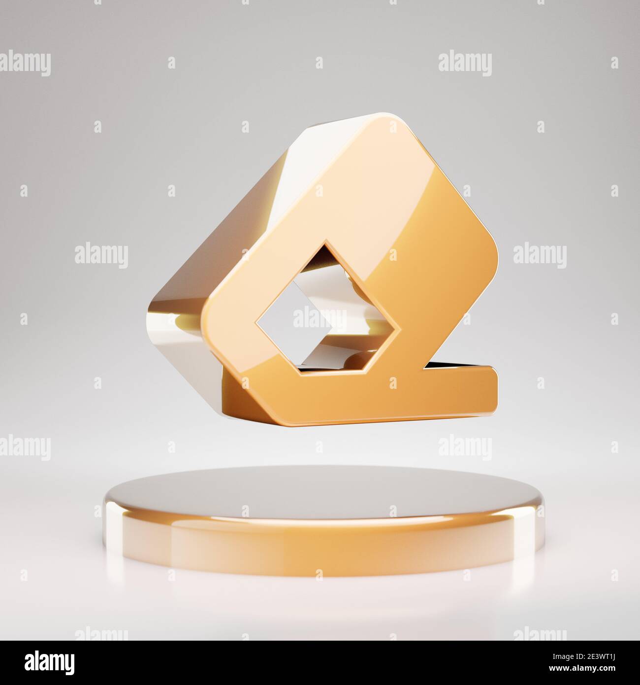 Eraser icon. Yellow Gold Eraser symbol on golden podium. 3D rendered ...