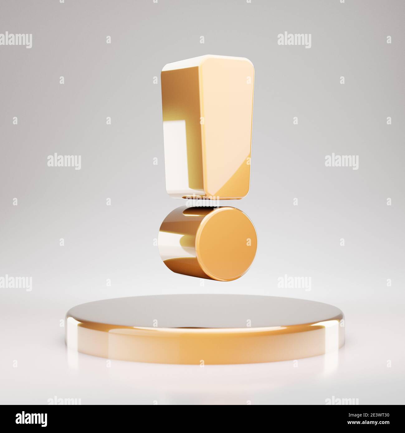 Exclamation icon. Yellow Gold Exclamation symbol on golden podium. 3D ...