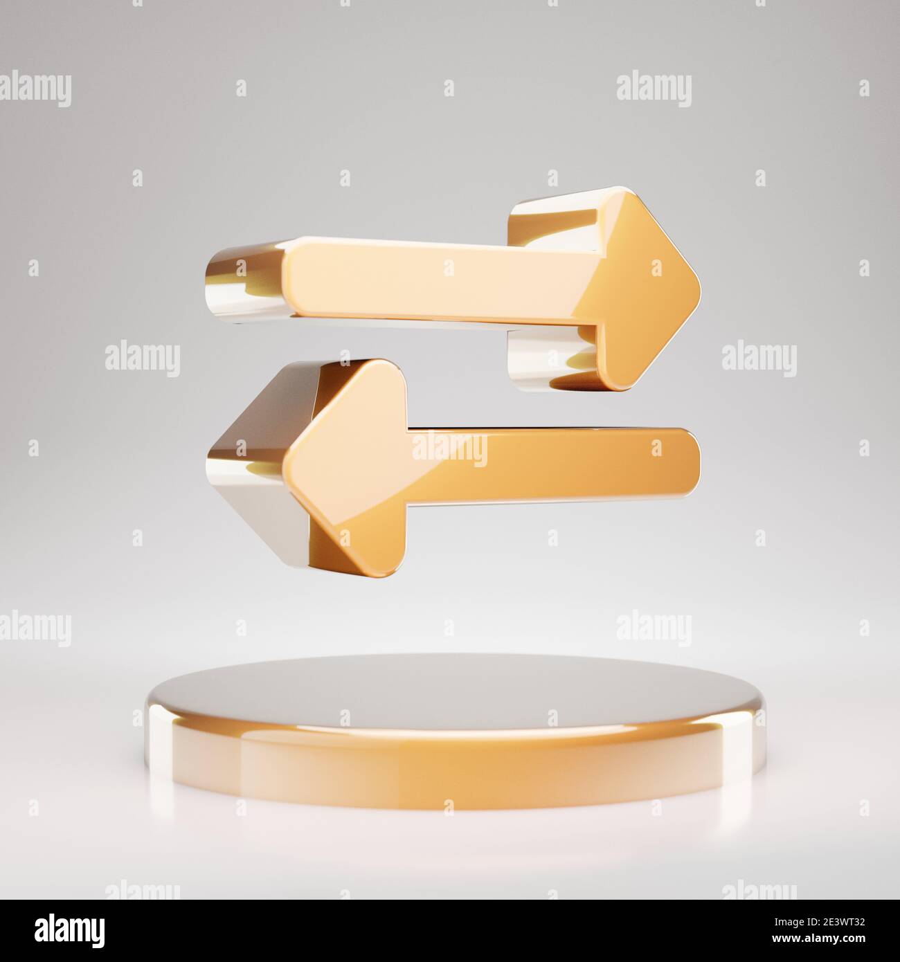 Exchange icon. Yellow Gold Exchange symbol on golden podium. 3D ...
