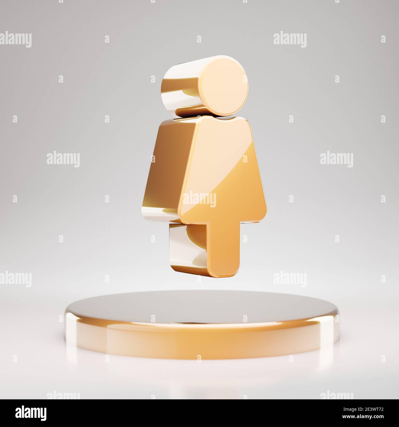 Female icon. Yellow Gold Female symbol on golden podium. 3D rendered ...