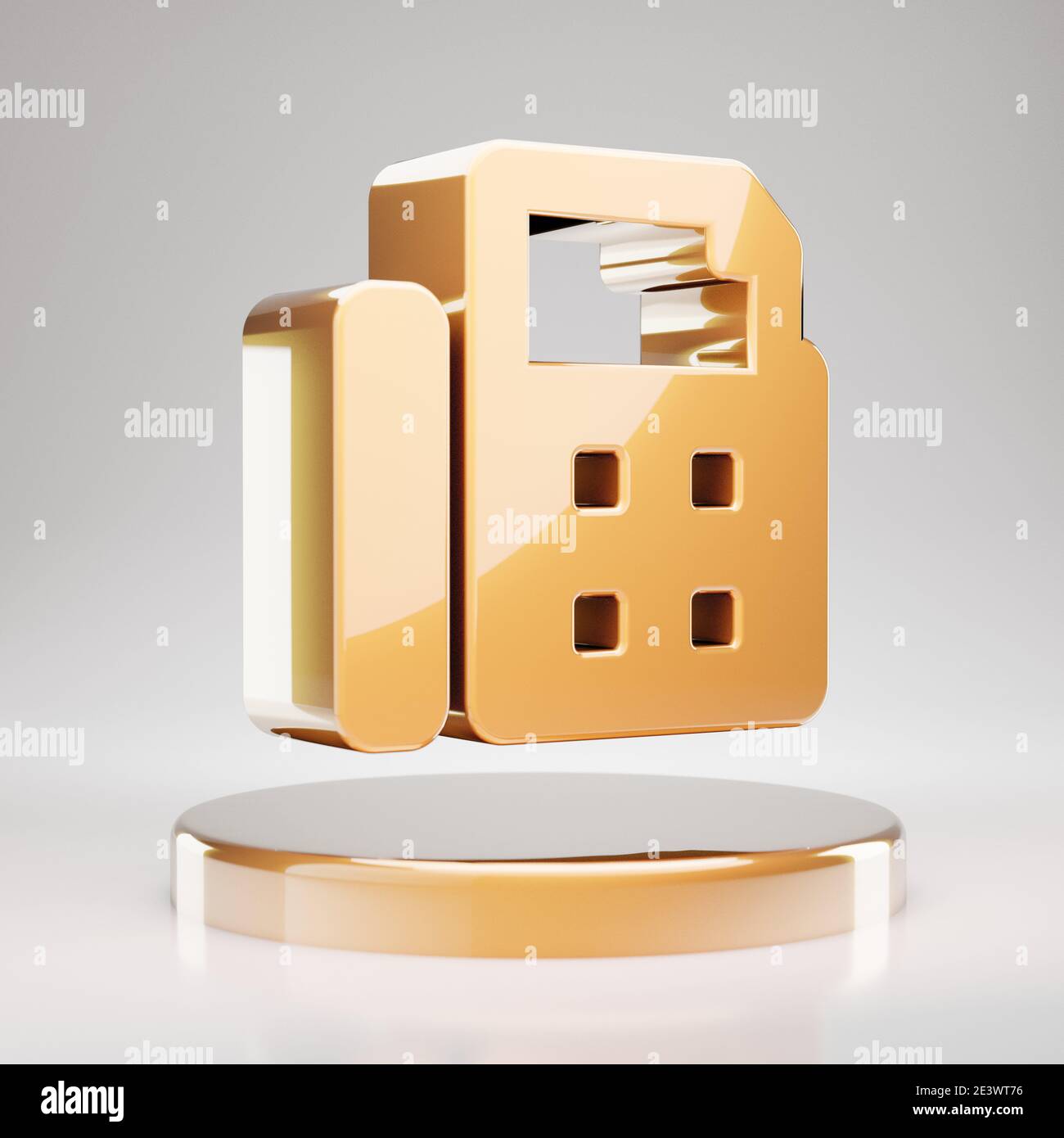 Fax icon. Yellow Gold Fax symbol on golden podium. 3D rendered Social ...