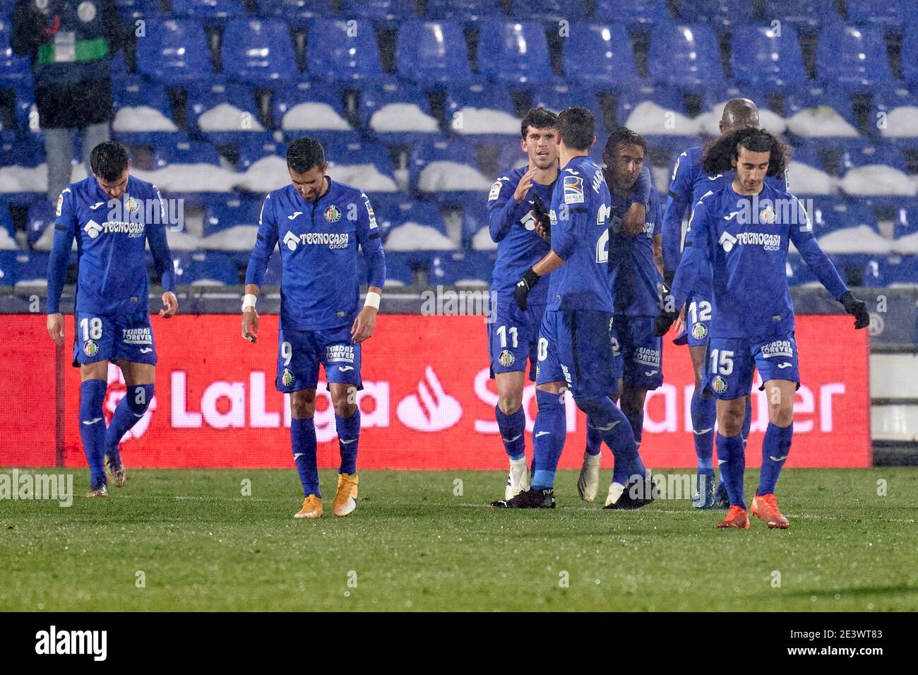 Getafe, Madrid, Spain. 20th Jan, 2021. Players of Getafe FC celebrate ...