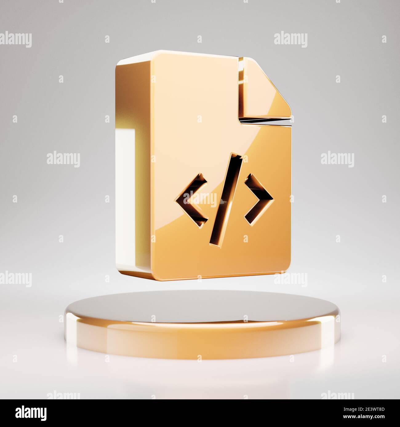 Code File icon. Yellow Gold Code File symbol on golden podium. 3D ...