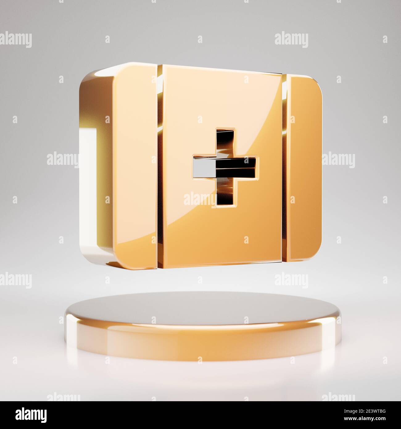 First Aid icon. Yellow Gold First Aid symbol on golden podium. 3D ...