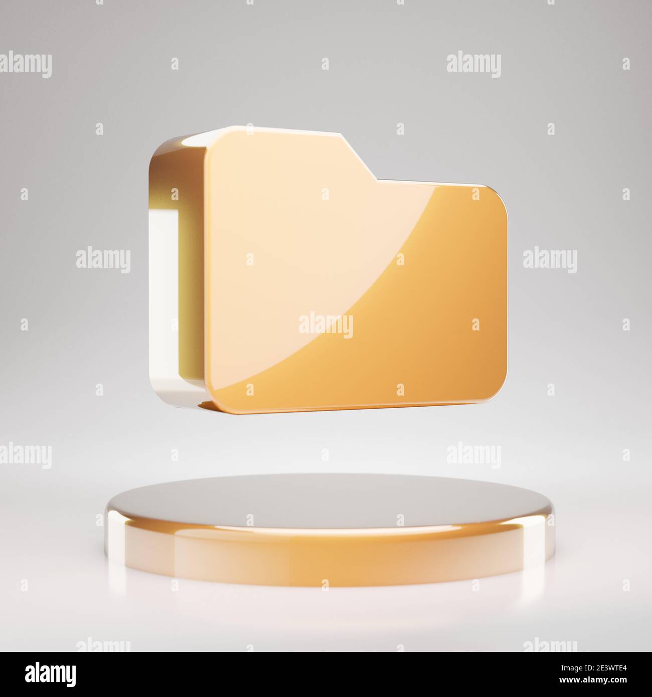 Folder icon. Yellow Gold Folder symbol on golden podium. 3D rendered ...