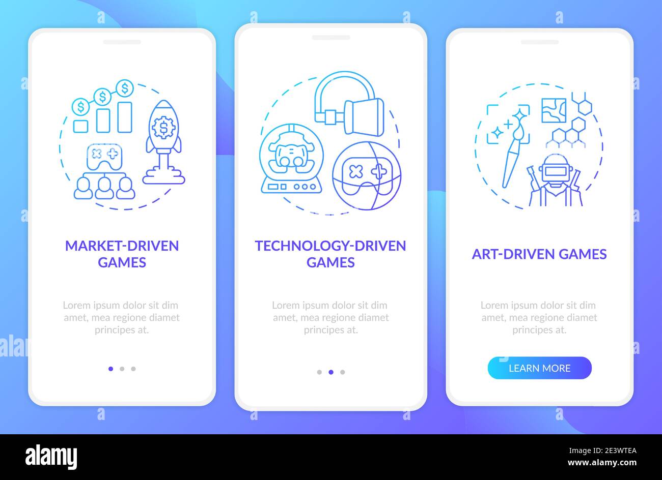 Video games types onboarding mobile app page screen with concepts Stock ...