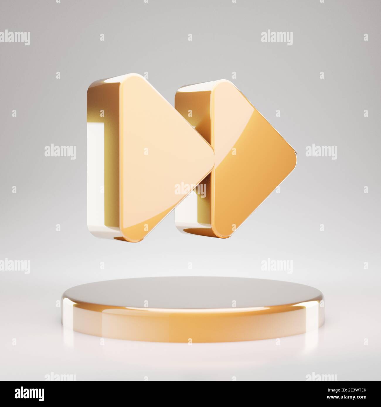 Forward icon. Yellow Gold Forward symbol on golden podium. 3D rendered ...