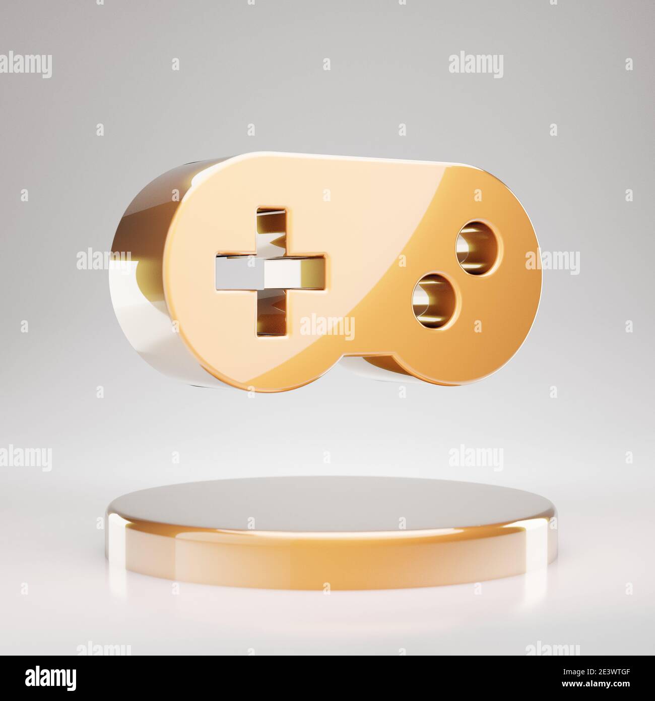 Gamepad icon. Yellow Gold Gamepad symbol on golden podium. 3D rendered ...