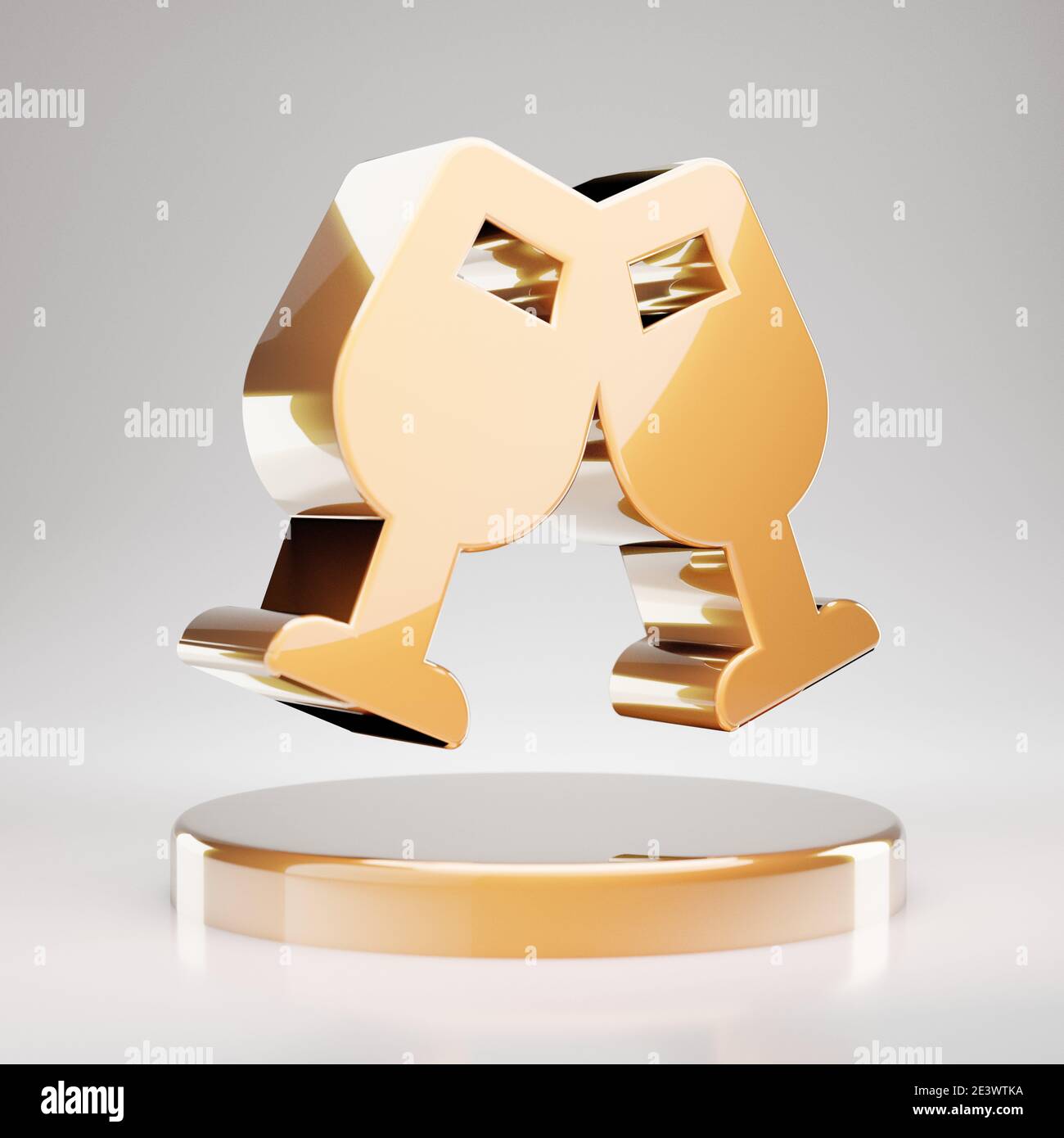 Glass Cheers icon. Yellow Gold Glass Cheers symbol on golden podium. 3D ...