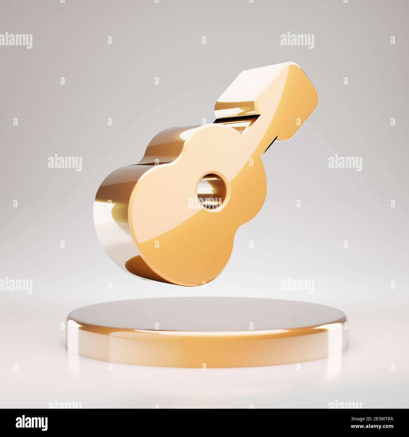 Guitar icon. Yellow Gold Guitar symbol on golden podium. 3D rendered ...