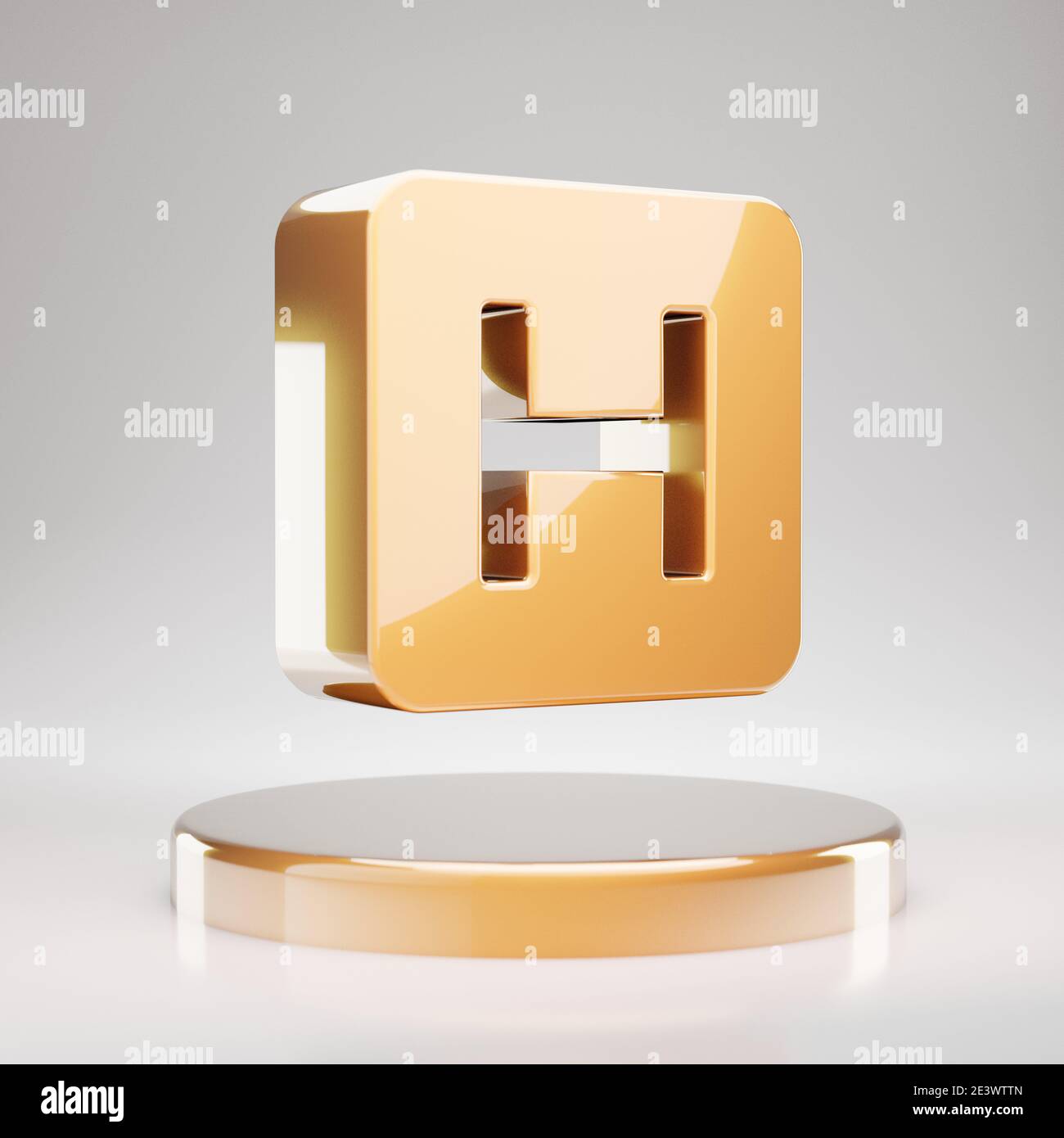 Hospital icon. Yellow Gold Hospital symbol on golden podium. 3D ...