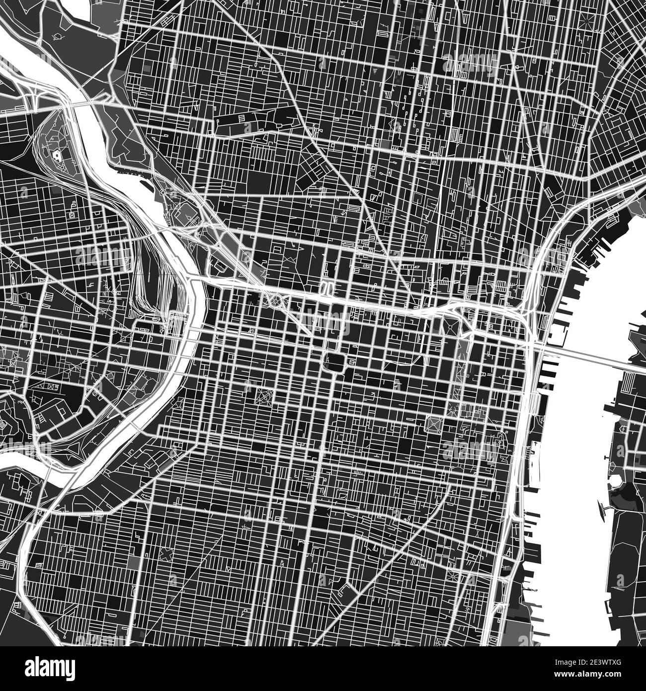 Dark vector art map of Philadelphia, Pennsylvania, UnitedStates with ...