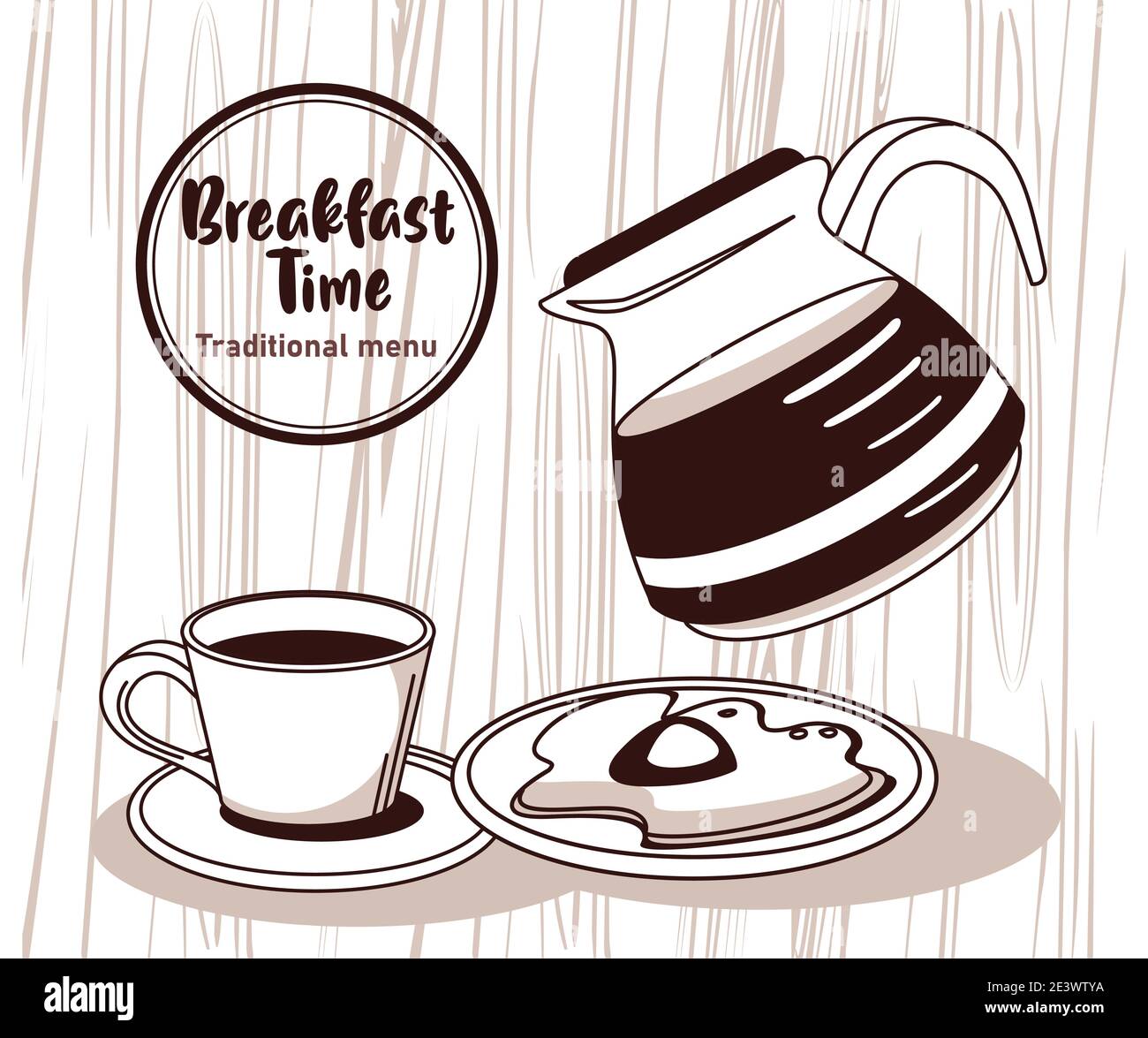breakfast time lettering in circular frame poster with coffee and egg ...