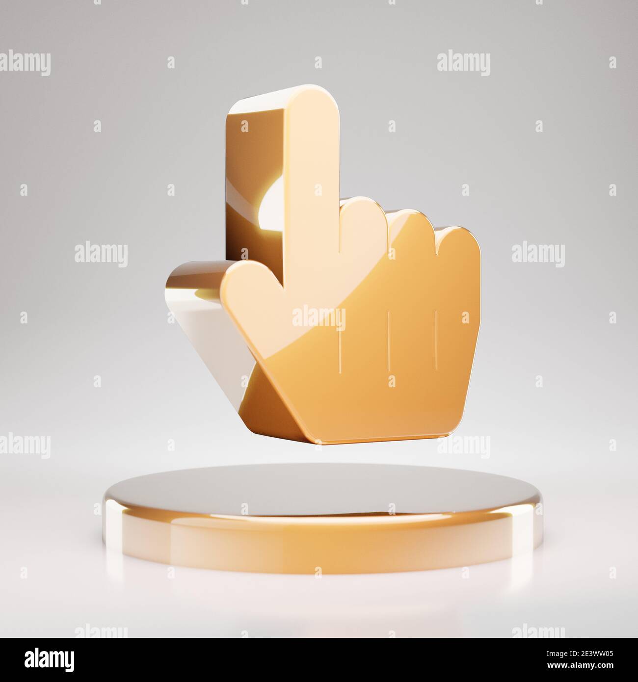 Hand Pointer icon. Yellow Gold Hand Pointer symbol on golden podium. 3D ...